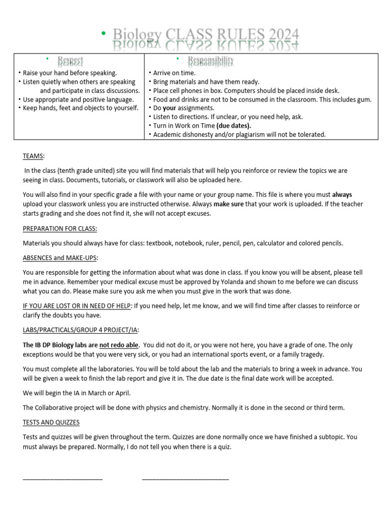 Biology Class Rules and Safety Guidelines | PDF | Laboratories