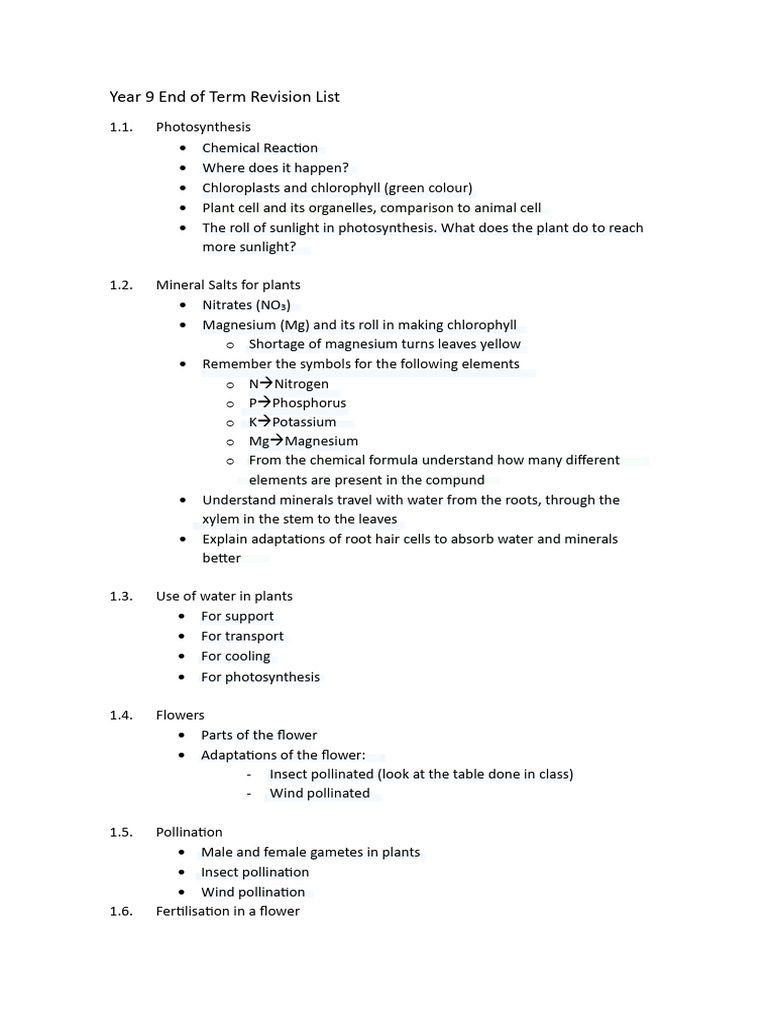 Year 9 End of Term Revision List | PDF | Periodic Table | Ion