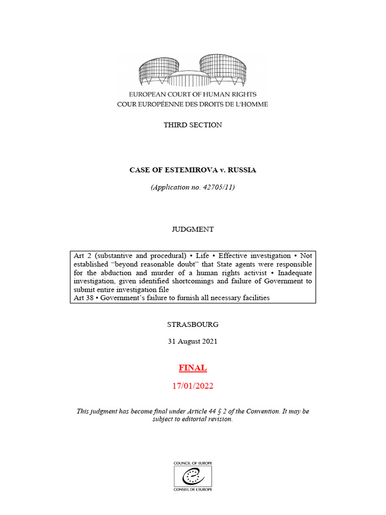 Estemirova v. Russia: Human Rights Case | PDF | Public Law | Justice