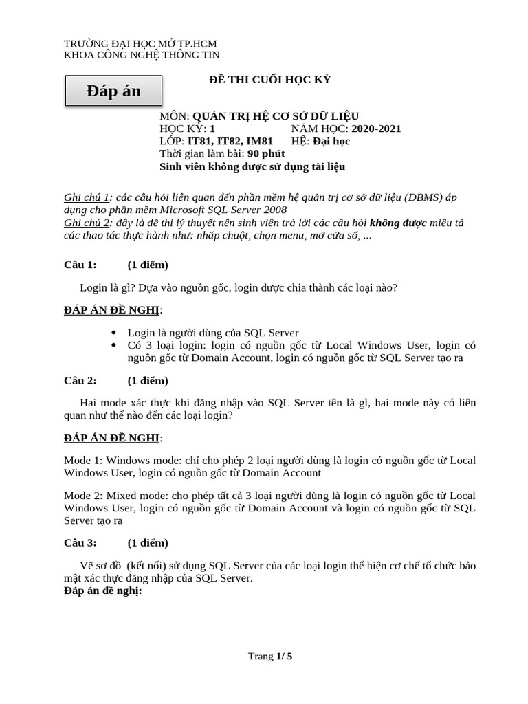 DapAn_DeLT_QTHCSDL_HK1_2021-2 | PDF