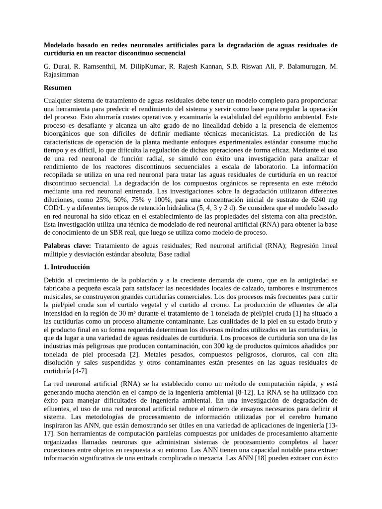 Modelado Basado en Redes Neuronales Artificiales para La Degradación de Aguas Residuales de ...