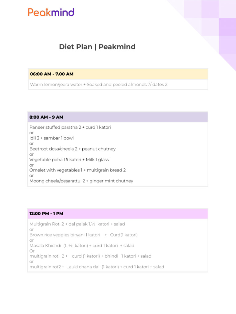 Balanced Diet Plan for Optimal Health | PDF