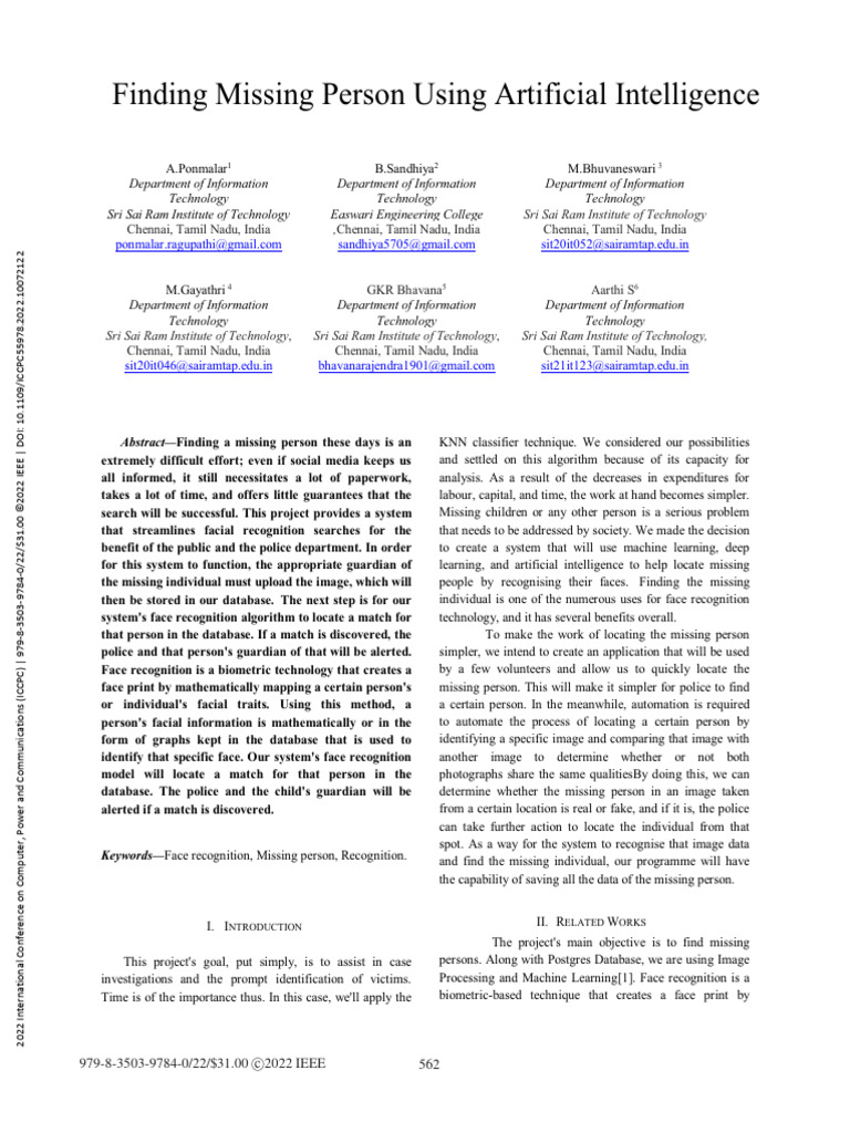 Finding_Missing_Person_Using_Artificial_Intelligence | PDF | Databases | Applied Mathematics