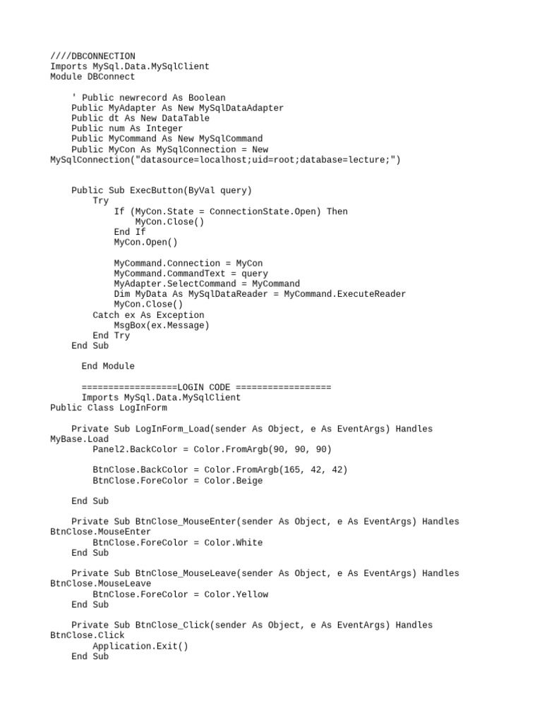 BSIS_VB_CODE_LOGIN_CONNECTION | PDF | Computer Programming | Computing