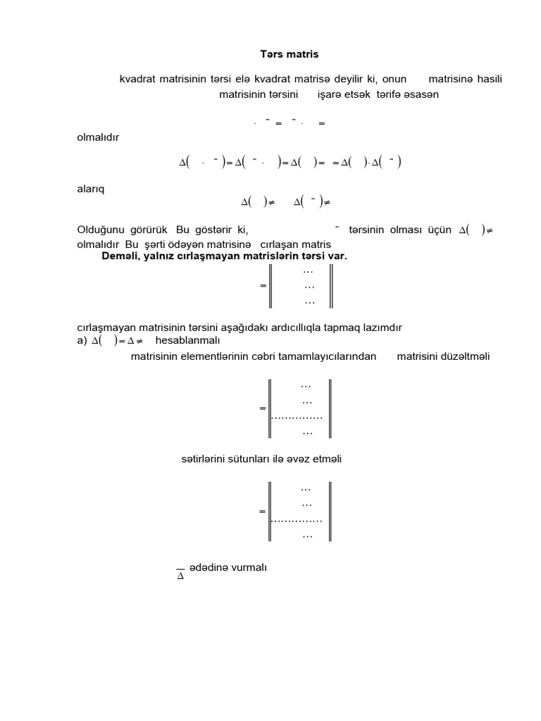 Mühazirə 4 Tərs Matris, Matrisin Ranqı | PDF