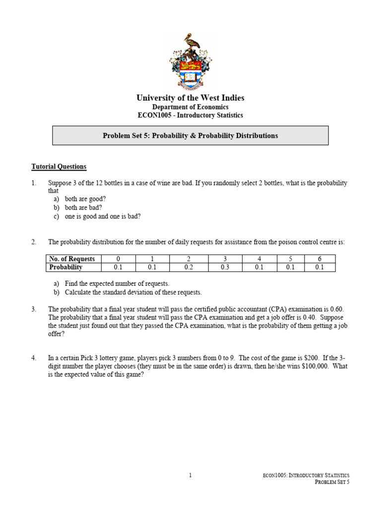 Problem Set 5 - ECON1005 | PDF | Standard Deviation | Expected Value