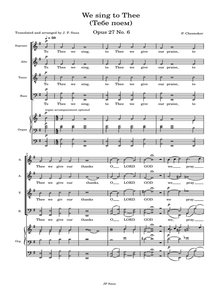 Chesnokov's "To Thee We Sing" Sheet Music | PDF | Choral Music | Vocal ...