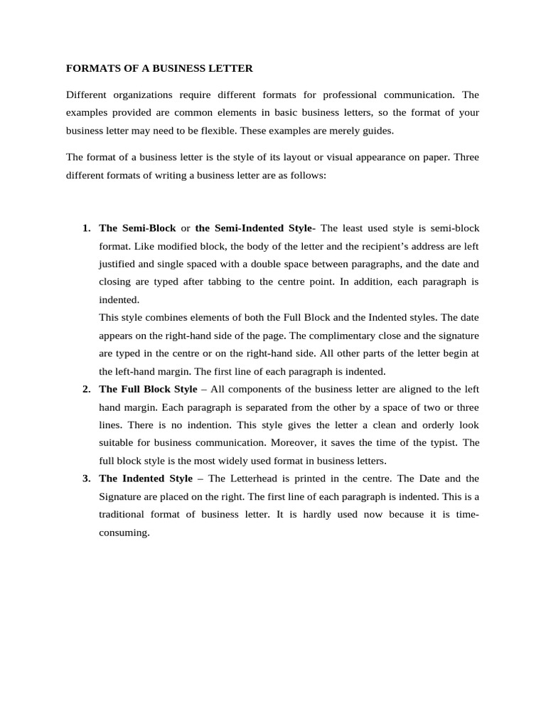 Business Letter Formats Guide | PDF | Paragraph | Writing