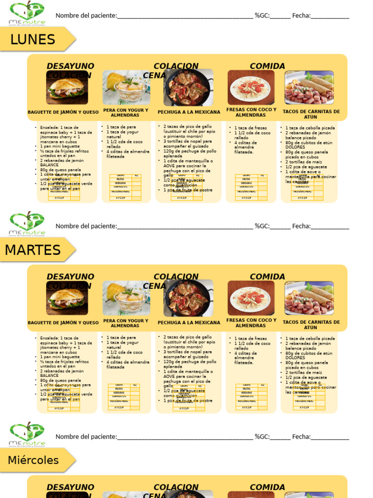 Plantilla Editable para Envio de Menús | PDF | Panes | ensalada