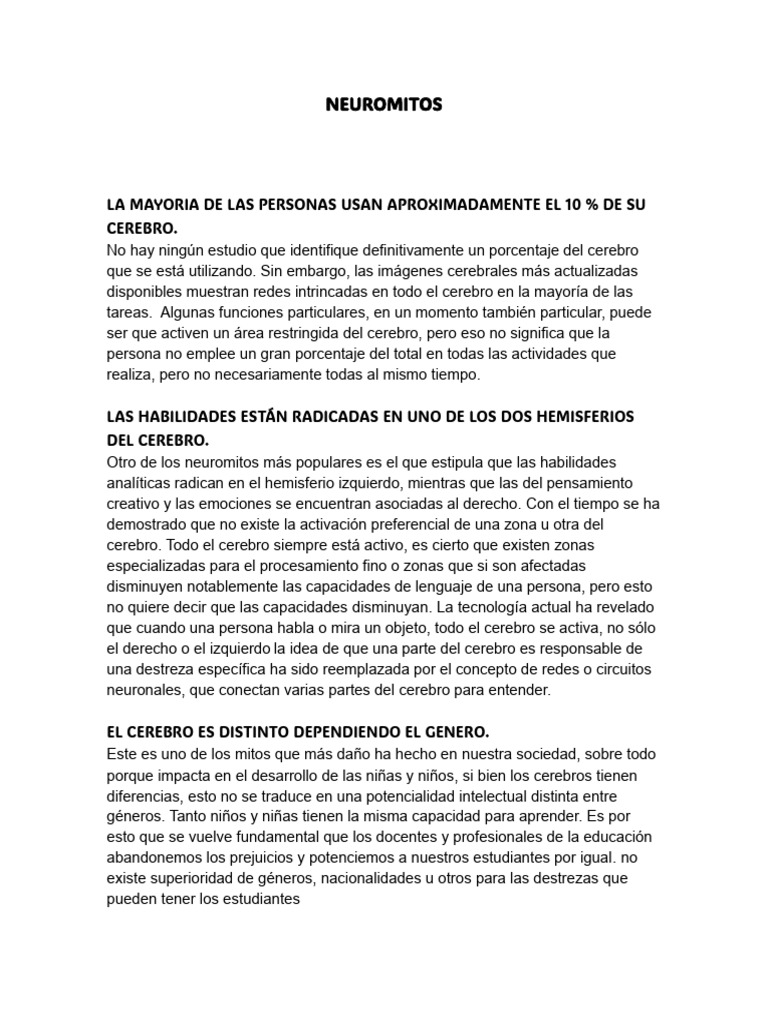 NEUROMITOS | PDF | Aprendizaje | Cerebro
