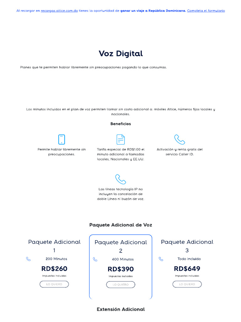 Planes de Voz Digital - Altice | PDF