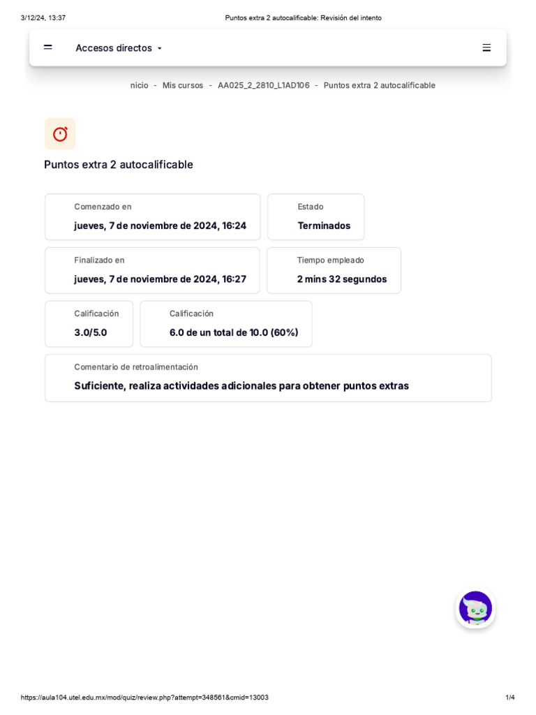 Puntos Extra 2 Autocalificable_ Revisión Del Intento 3 | PDF
