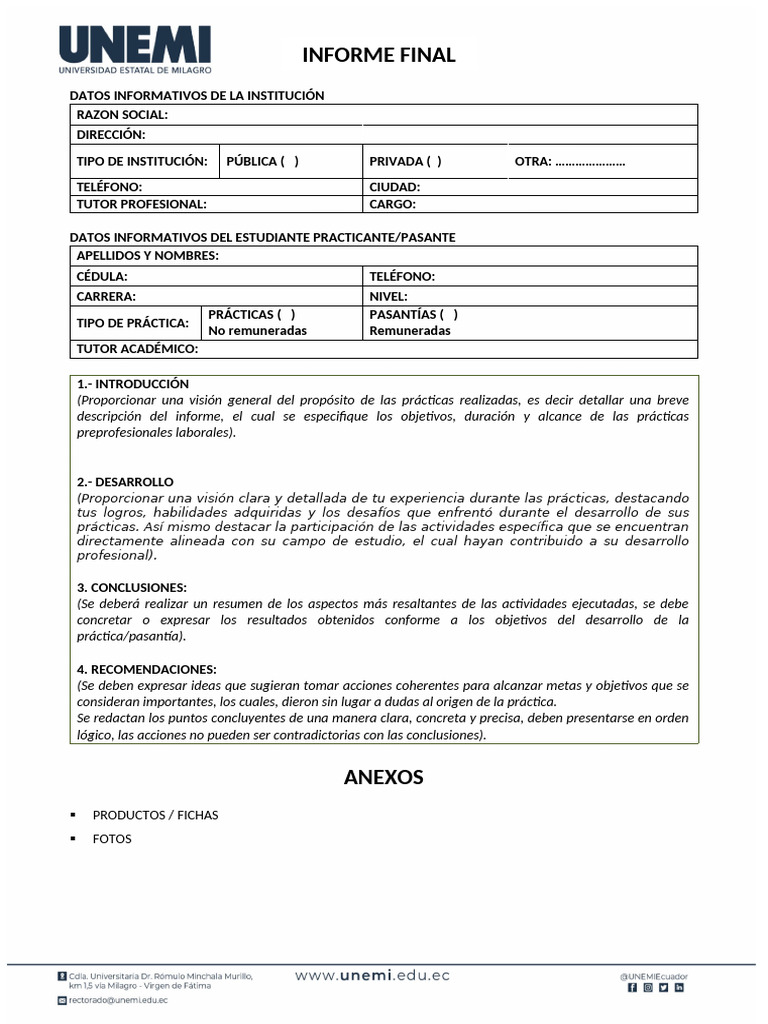 Formato de Informe Final para El Docente de La Asignatura | PDF