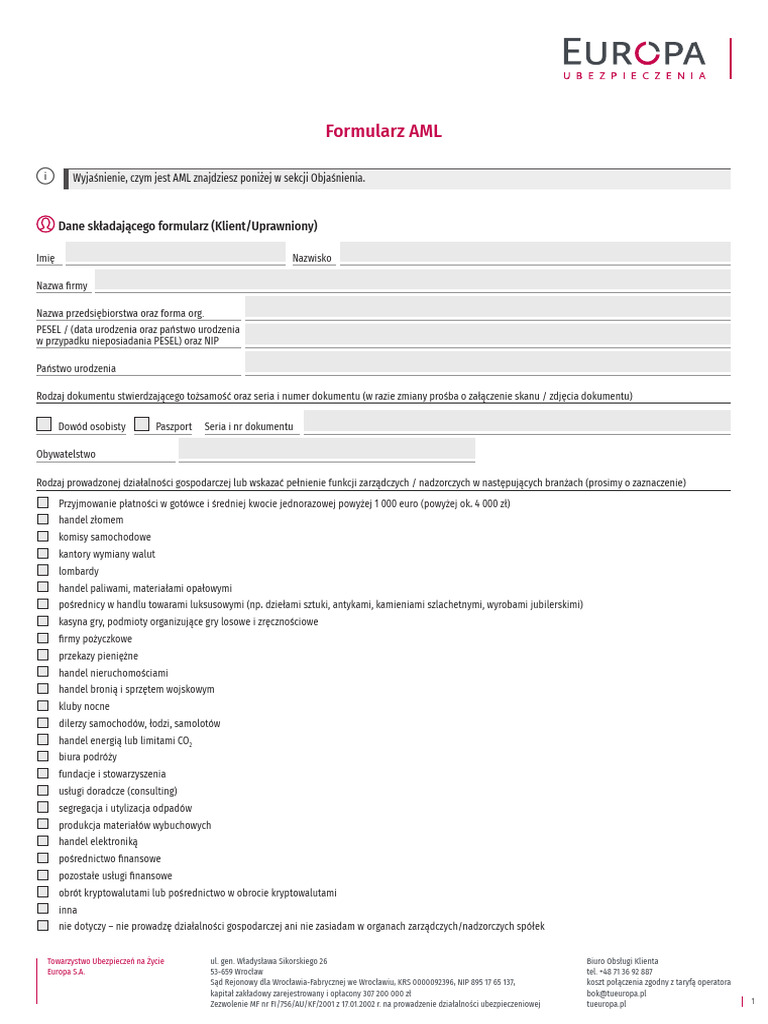 Formularz AML | PDF
