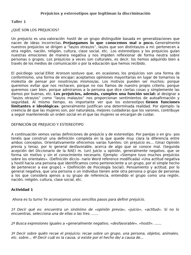 Prejuicios y Estereotipos: Definición y Tipos | PDF | Prejuicios ...