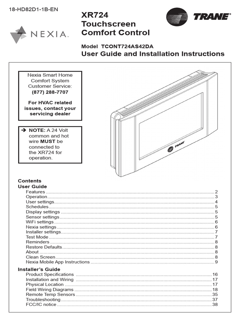 Trane XR724 User Guide | PDF | Thermostat | Wi Fi