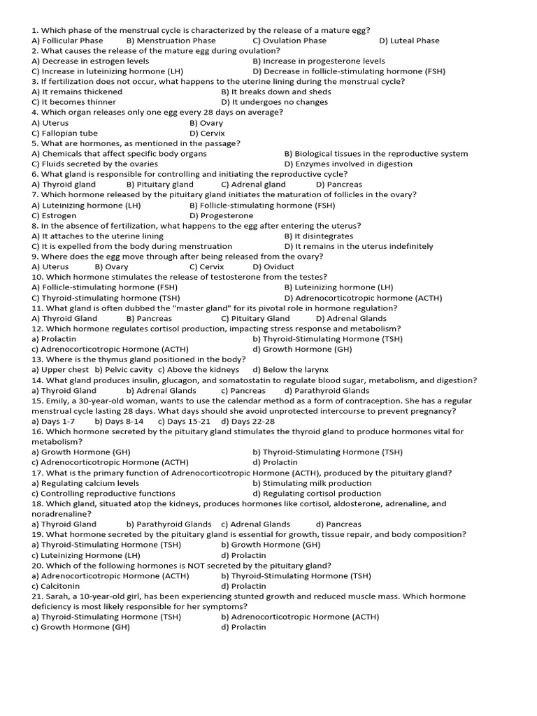 LONG TEST | PDF | Menstrual Cycle | Electromagnetic Radiation