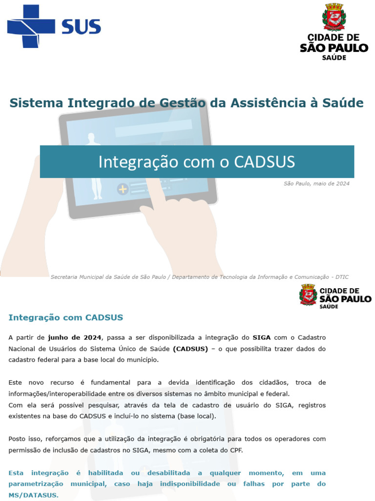 Integração SIGA-CADSUS: Guia de Uso | PDF | Tecnologia da Informação ...