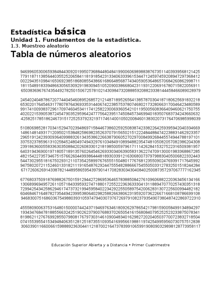 Tabla de Numeros Aleatorios | PDF | Probabilidades y estadísticas ...