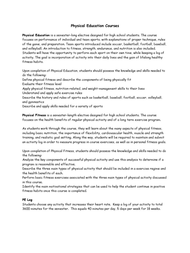 High School Physical Education Overview | PDF | Physical Education ...
