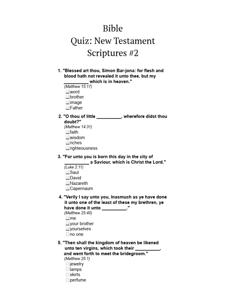 New Testament Bible Quiz Questions | PDF