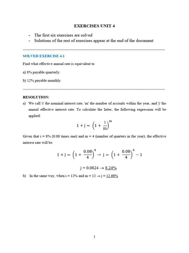 Exercises Unit 4 (3) | PDF | Interest | Cost Of Capital