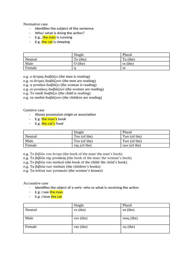 Understanding Greek Cases Explained | PDF