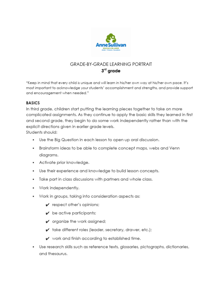 3rd GRADE PROFILE - X70XLa | PDF | Verb | Adjective