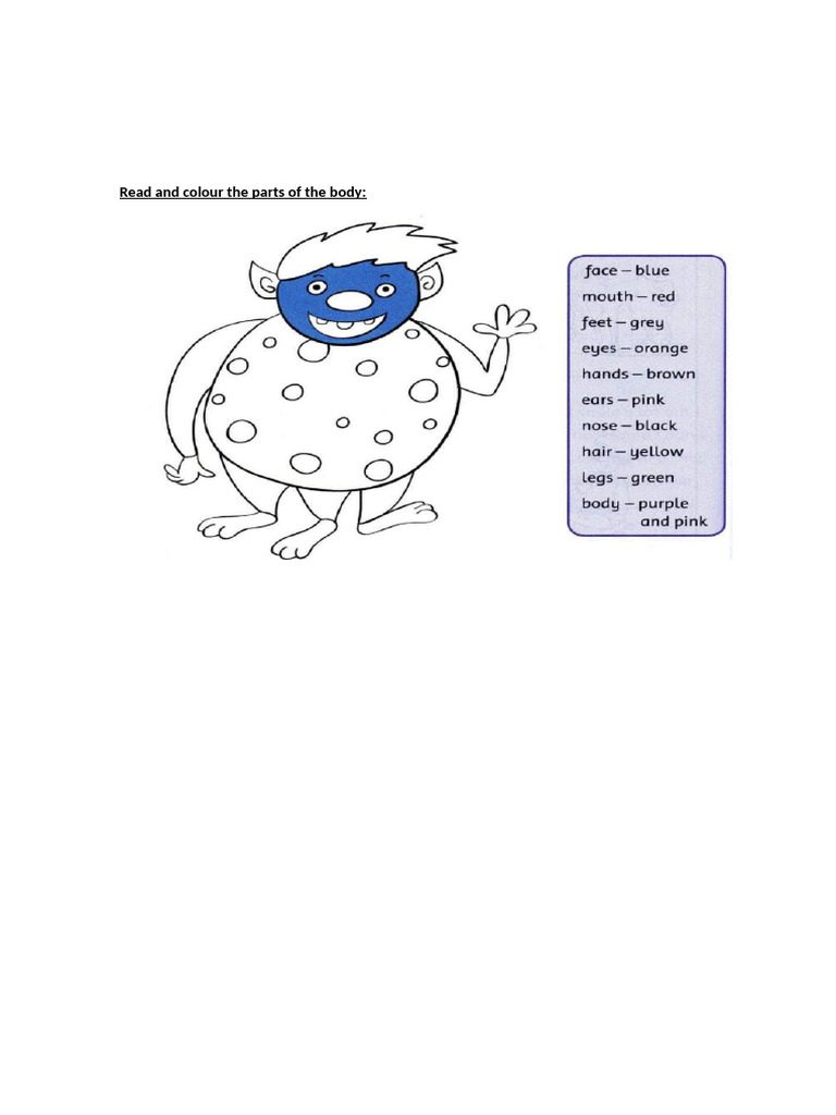 Read and Colour The Parts of The Body | PDF