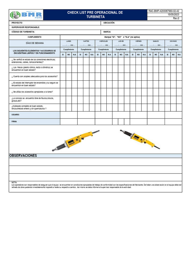 Rac-Bmp-4100008264-02-42 Check List Turbineta | PDF