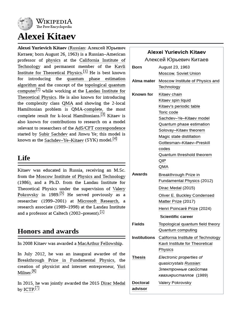 Alexei_Kitaev | PDF | Theoretical Physics | Physics