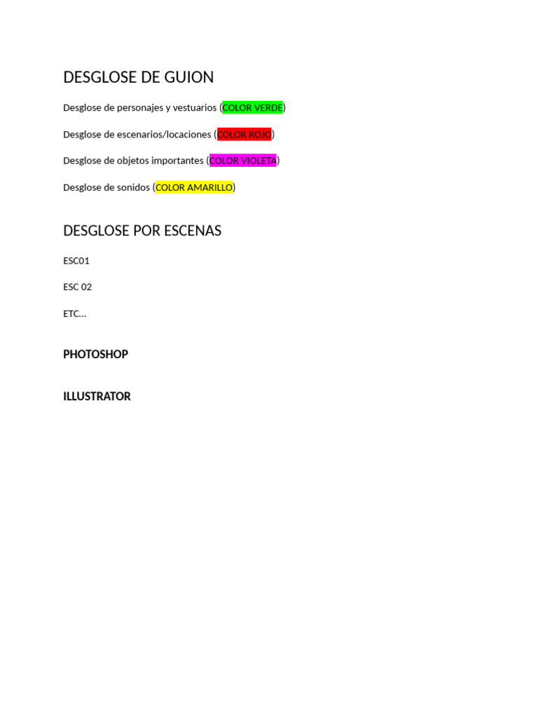 Modelo Desglose de Guion | PDF