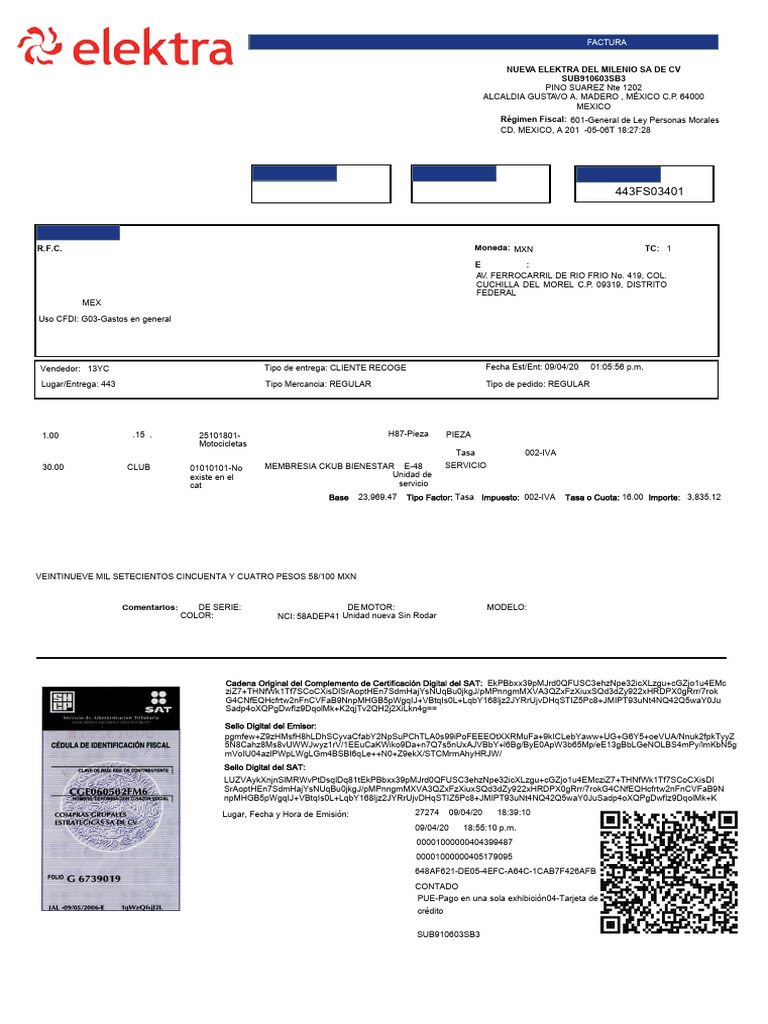 Factura de Venta de Motocicleta | PDF | Dinero