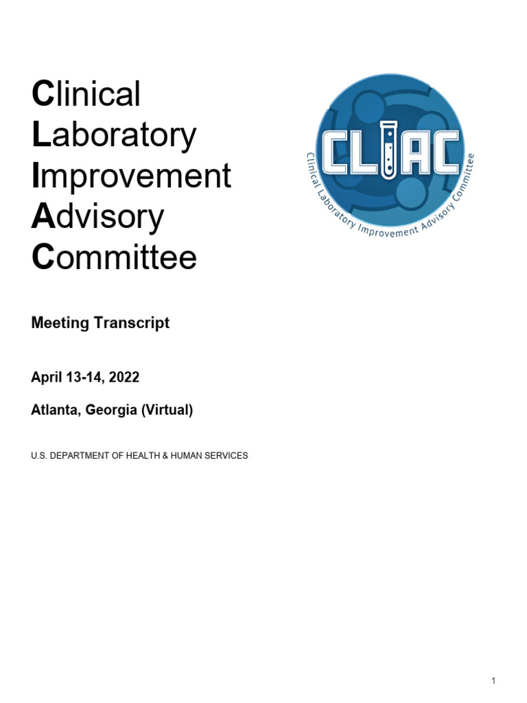 CLIA Committee April 2022 Meeting Transcript | PDF | Centers For ...