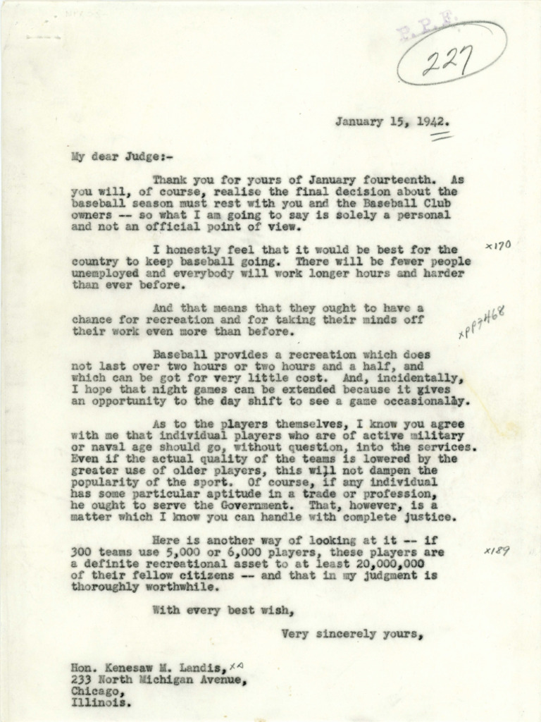 FDR Letter About Baseball | PDF