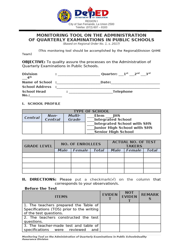 Quarterly Exam Administration Tool | PDF