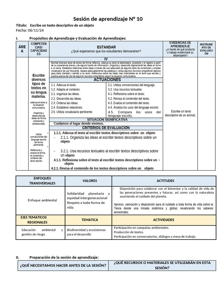 10 SESION 10 Escribe Un Texto Descriptivo de Un Objeto | PDF ...