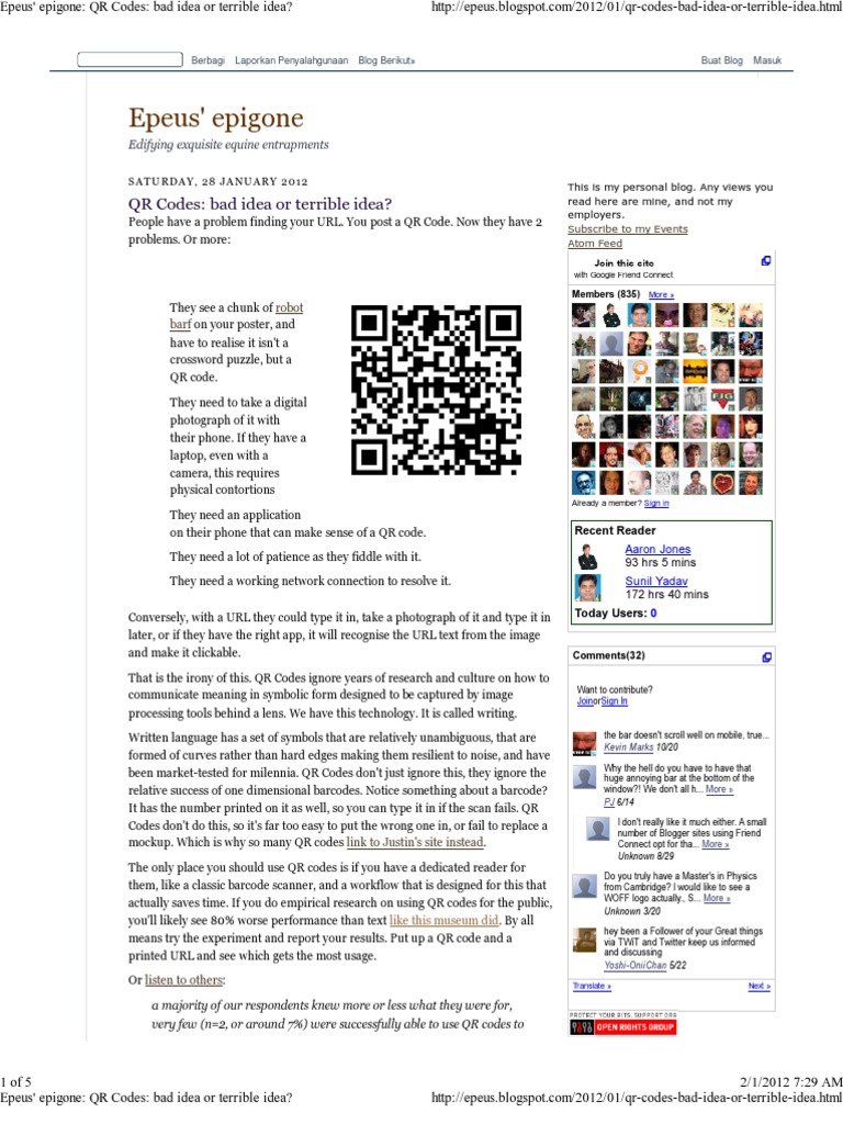 Epeus' Epigone: QR Codes: Bad Idea or Terrible Idea? | PDF | Qr Code ...