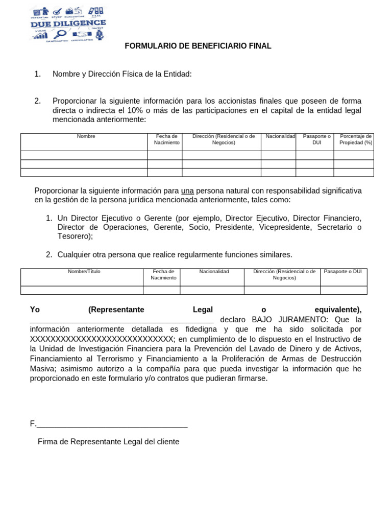 Formulario de Beneficiario Final - Ejemplo | PDF