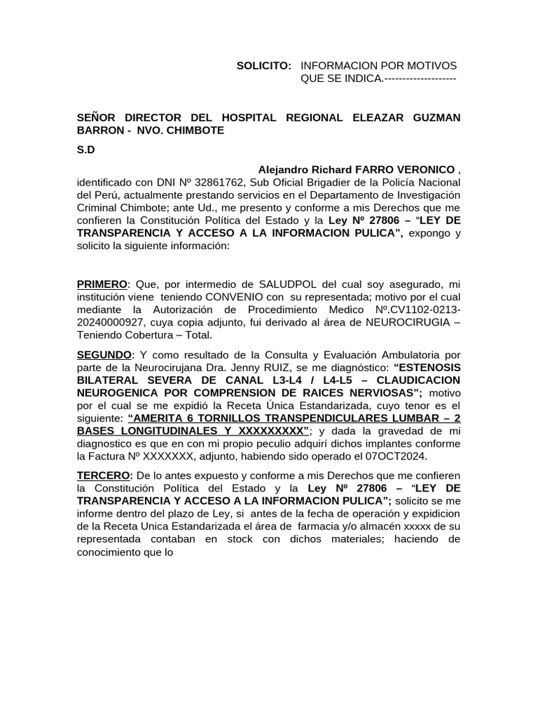 Solicitud Caso Tornillos | PDF