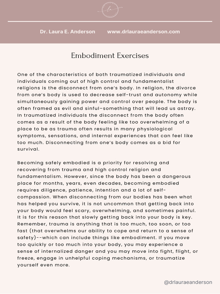 Embodiment+Exercises | PDF | Breathing | Psychological Trauma
