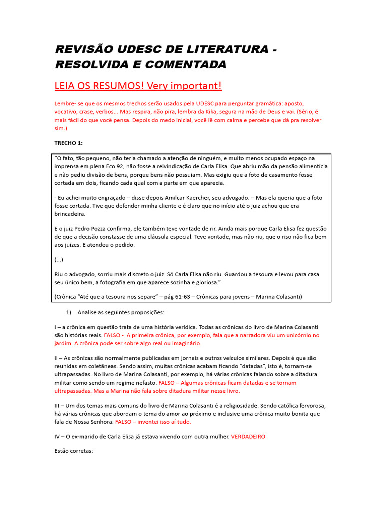 Revisão Udesc de Literatura Resolvida e Comentada | PDF | Modernismo | Natal