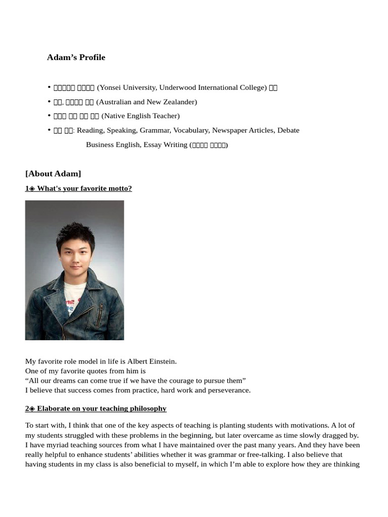 Adam's Profile (With Photos) | PDF | Teachers | Cognitive Science