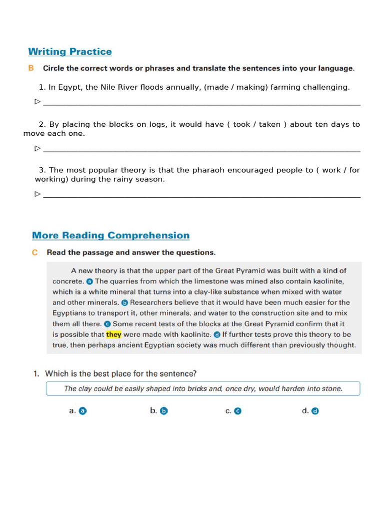 Egypt Workbook Homework | PDF