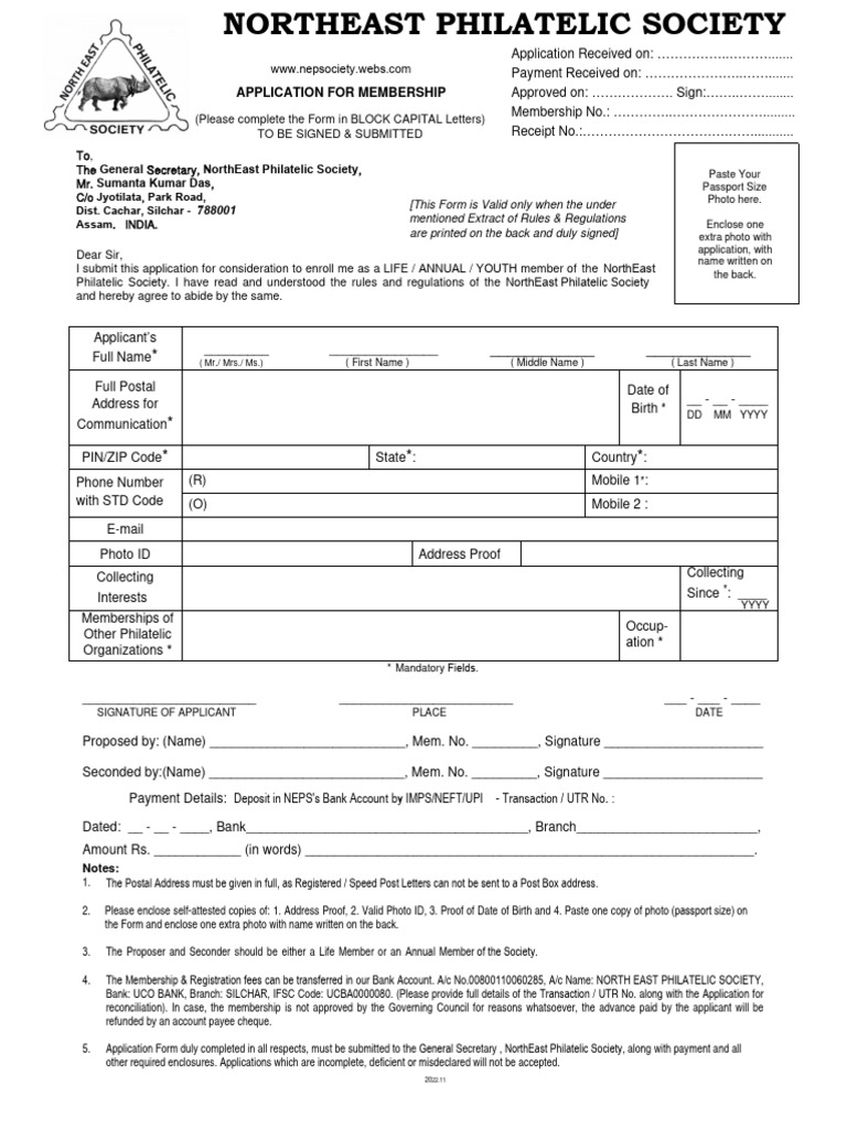 NEPS Membership Application Form (2025) | PDF | Cheque | Payments