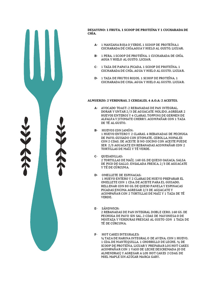 Dieta de Néstor Rueda Del Mes de Marzo (9817309) | PDF | ensalada | Tortita