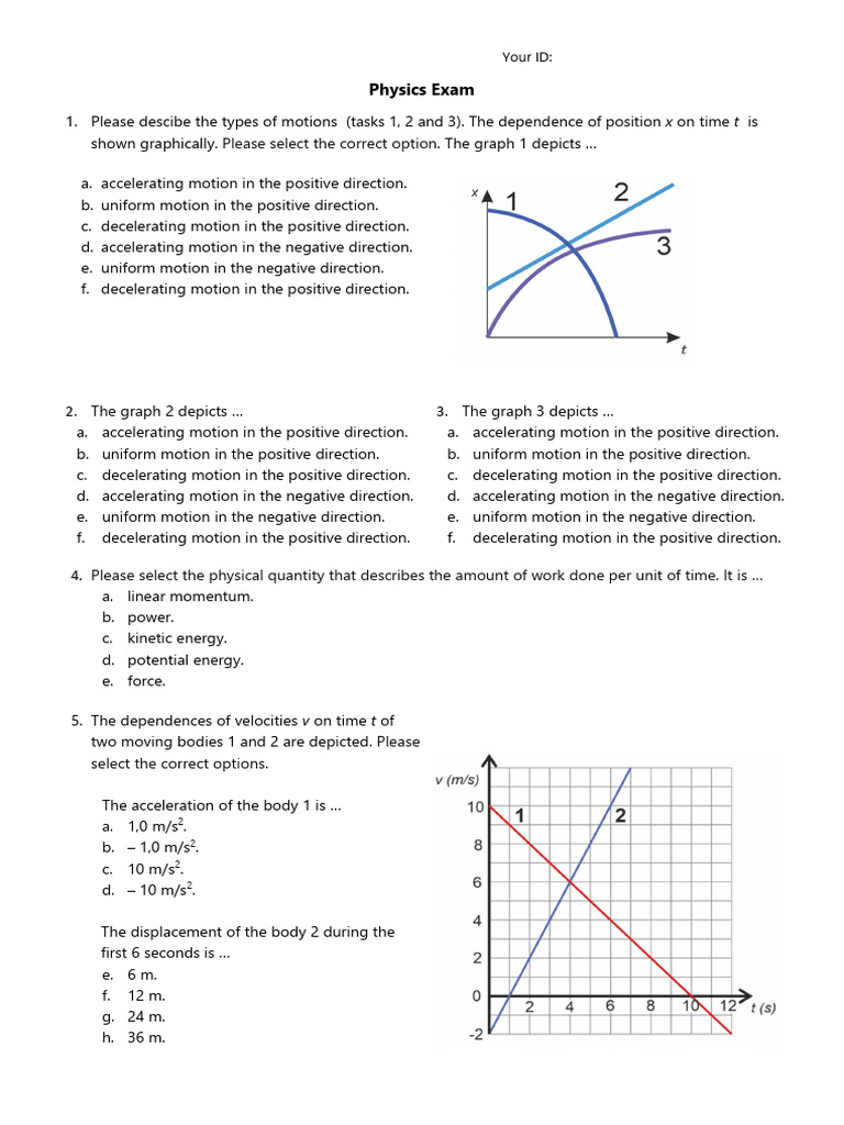 Physics exam example | PDF | Force | Acceleration