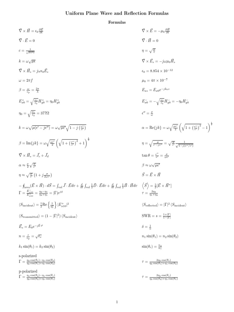 Plane Wave Formulas | PDF | Mathematical Physics