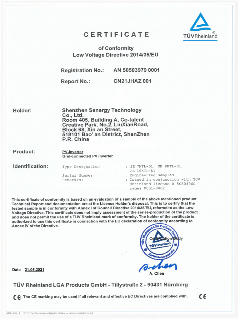 Senergy Grid On-Grid - 7-8-10KT Certificates IEC-62109-1 | PDF