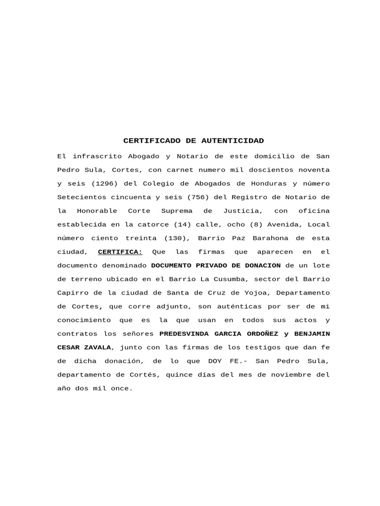 Certificado de Autenticidad Notarial | PDF